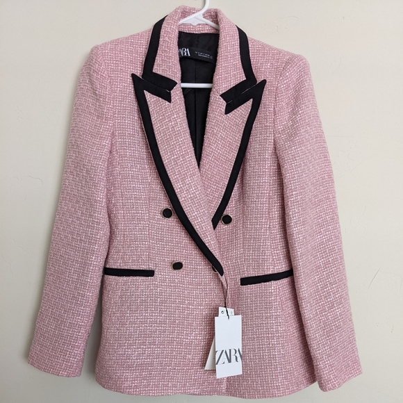 Zara | Jackets & Coats | Last One Zara Nwt Pink Textured Tweed Blazer ...